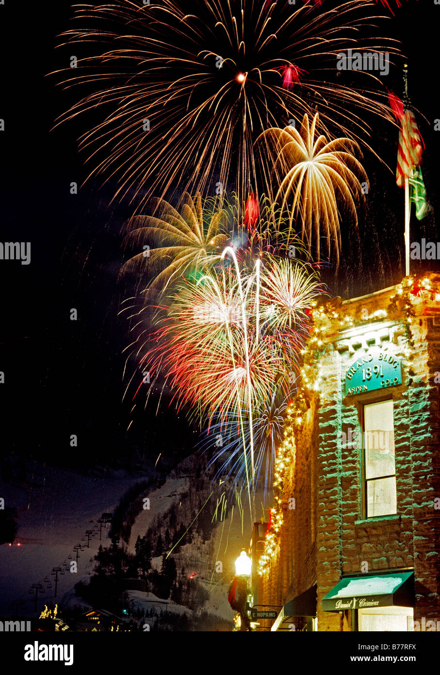 Winterskol festival fireworks Aspen Colorado Stock Photo - Alamy