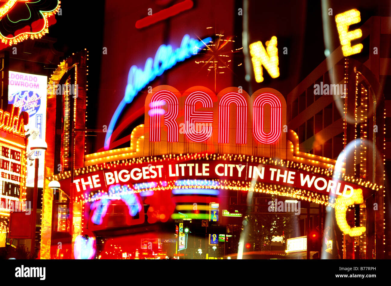 Double exposure neon signs Reno Nevada Stock Photo - Alamy