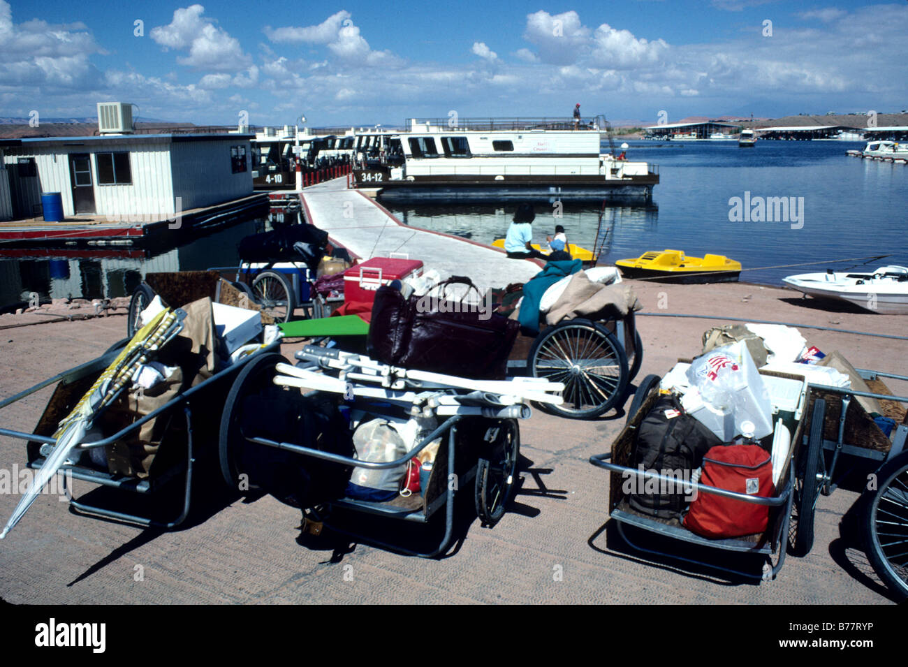 Gear wagons headed towards houseboats,Halls Crossing,Lake Powell,Utah ...