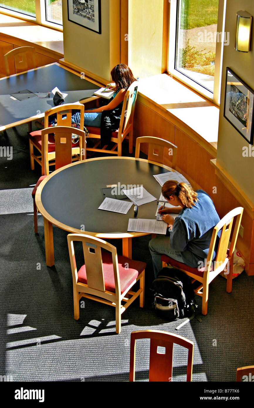 Two women students studying in library Oregon State University in ...