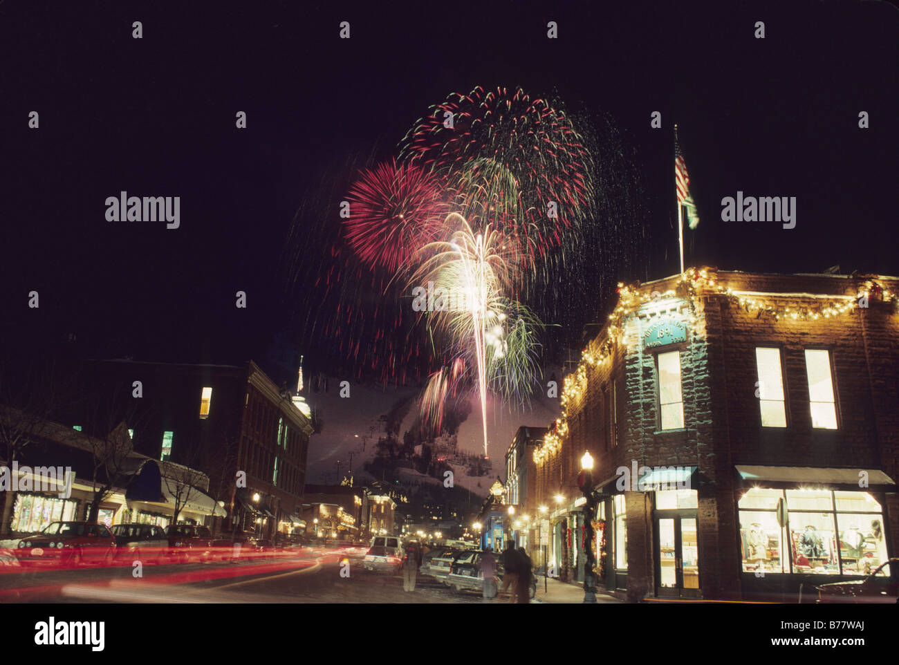 Fireworks display at night over downtown Aspen Colorado Stock Photo - Alamy