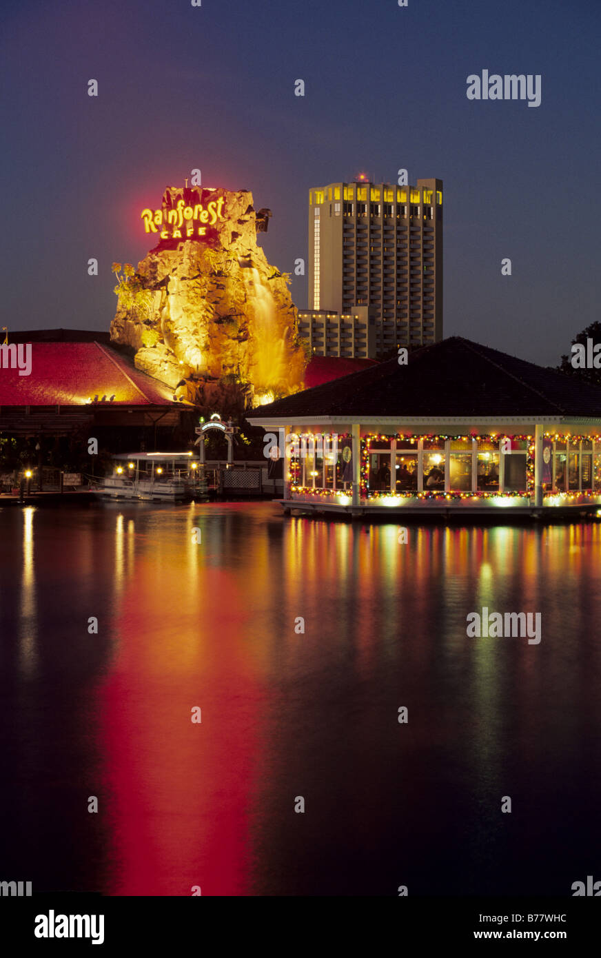 Evening lighting reflection Disney Village Disneyworld Orlando Florida ...