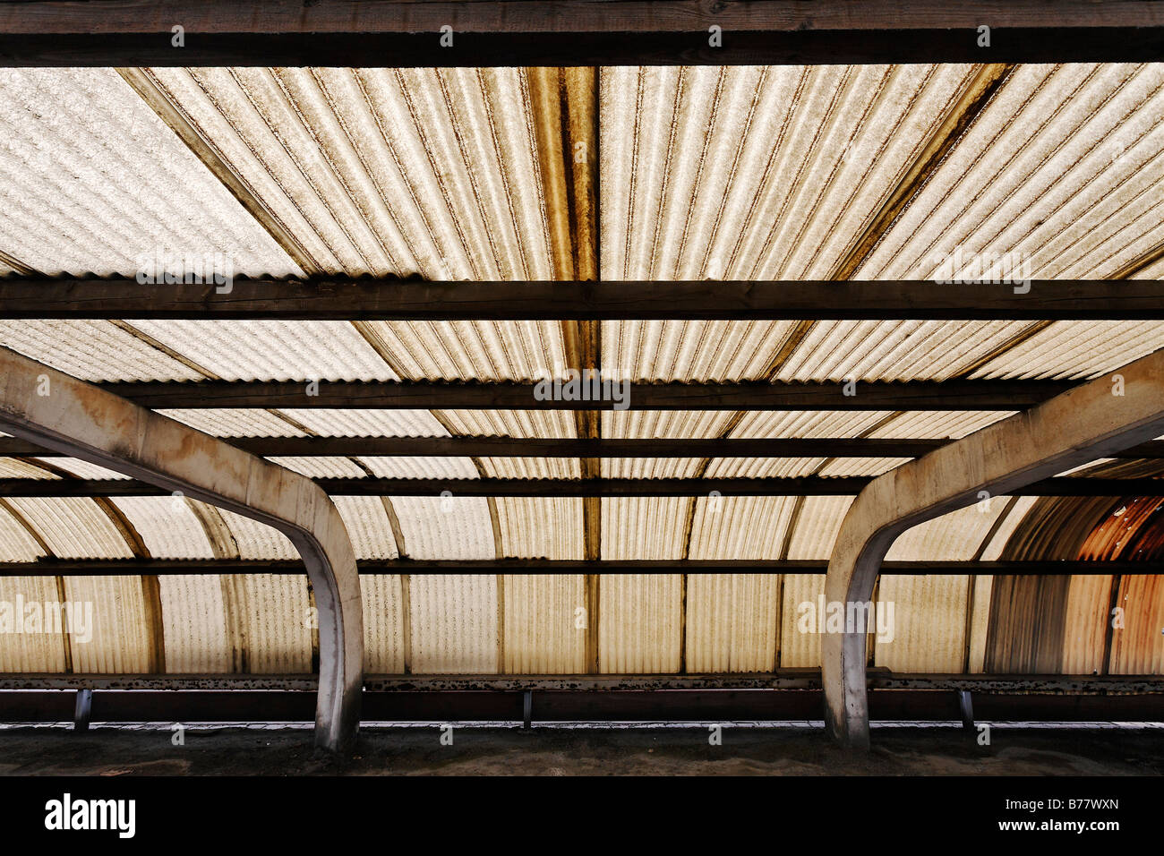 Corrugated roof made of plastic, brown colouring caused by factory ...
