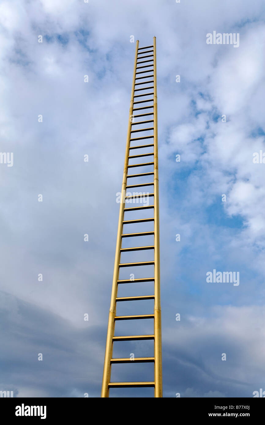 Golden ladder soaring into the clouded sky, Duisburg, North Rhine ...