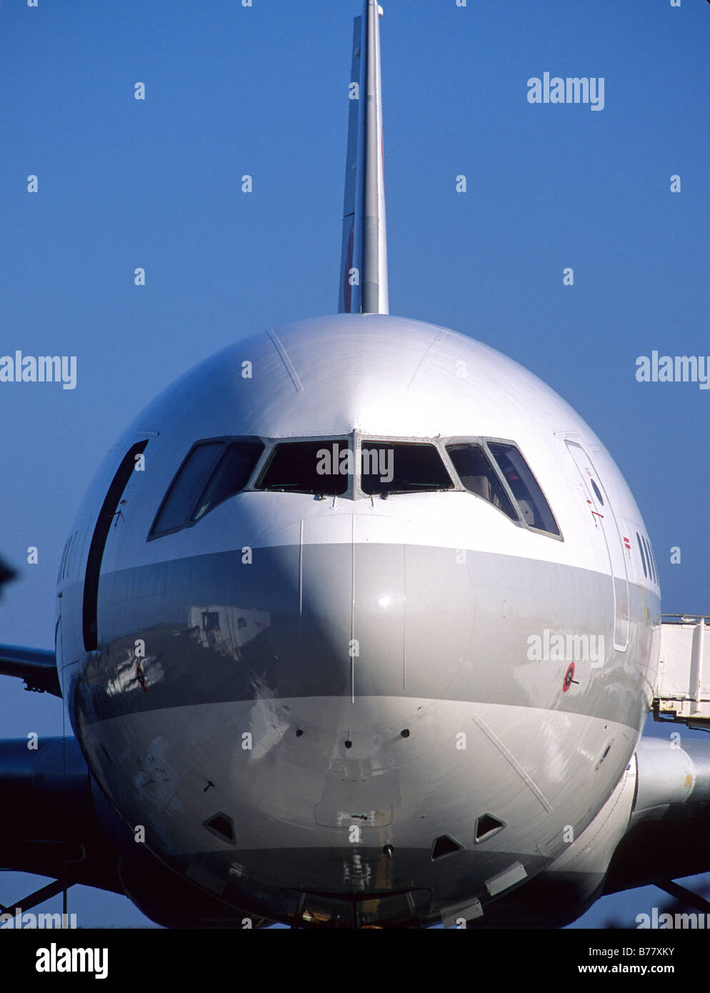 View of airplane nose at airport Stock Photo - Alamy