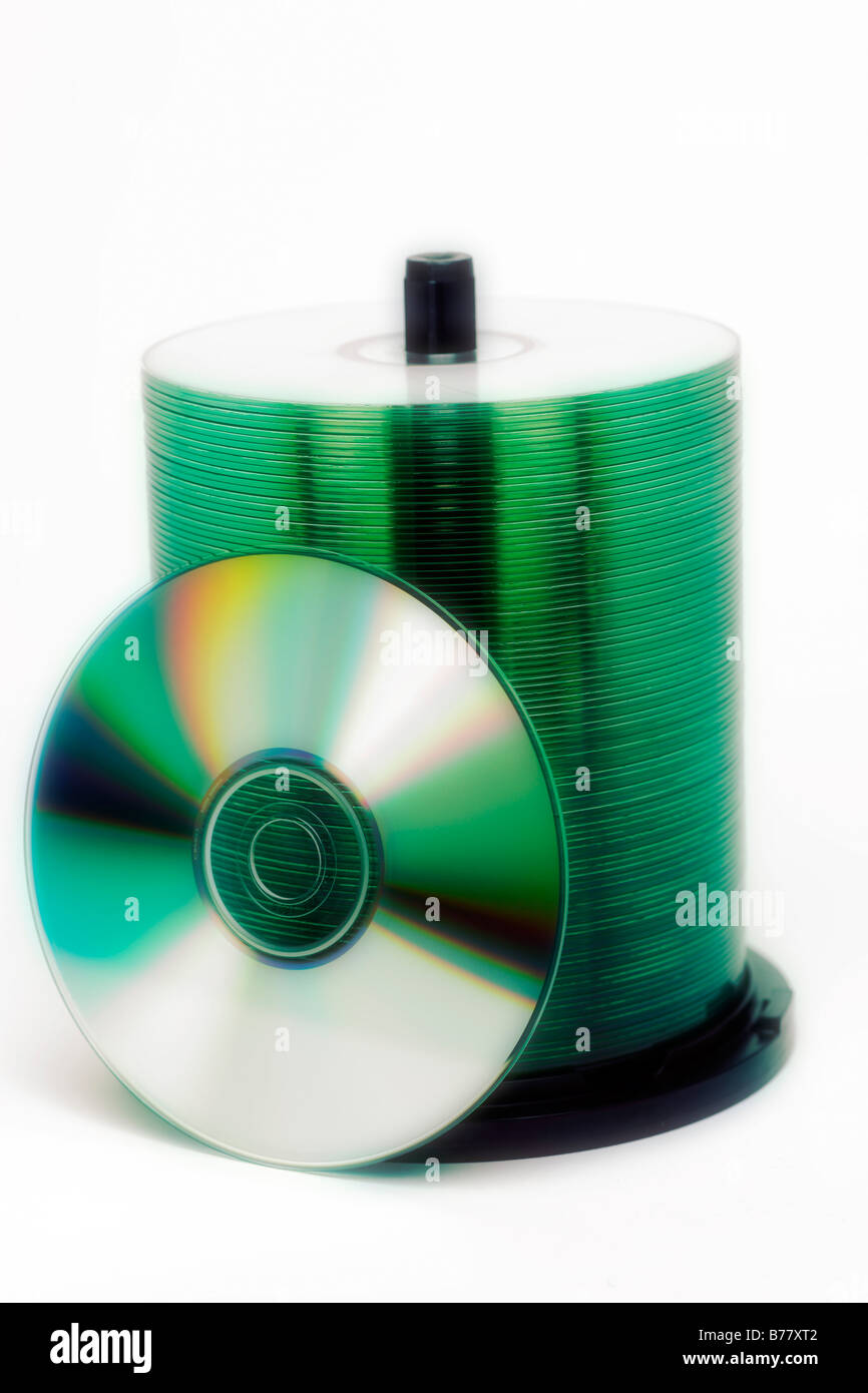 Stacks of cd's, studio shot, white background Stock Photo - Alamy