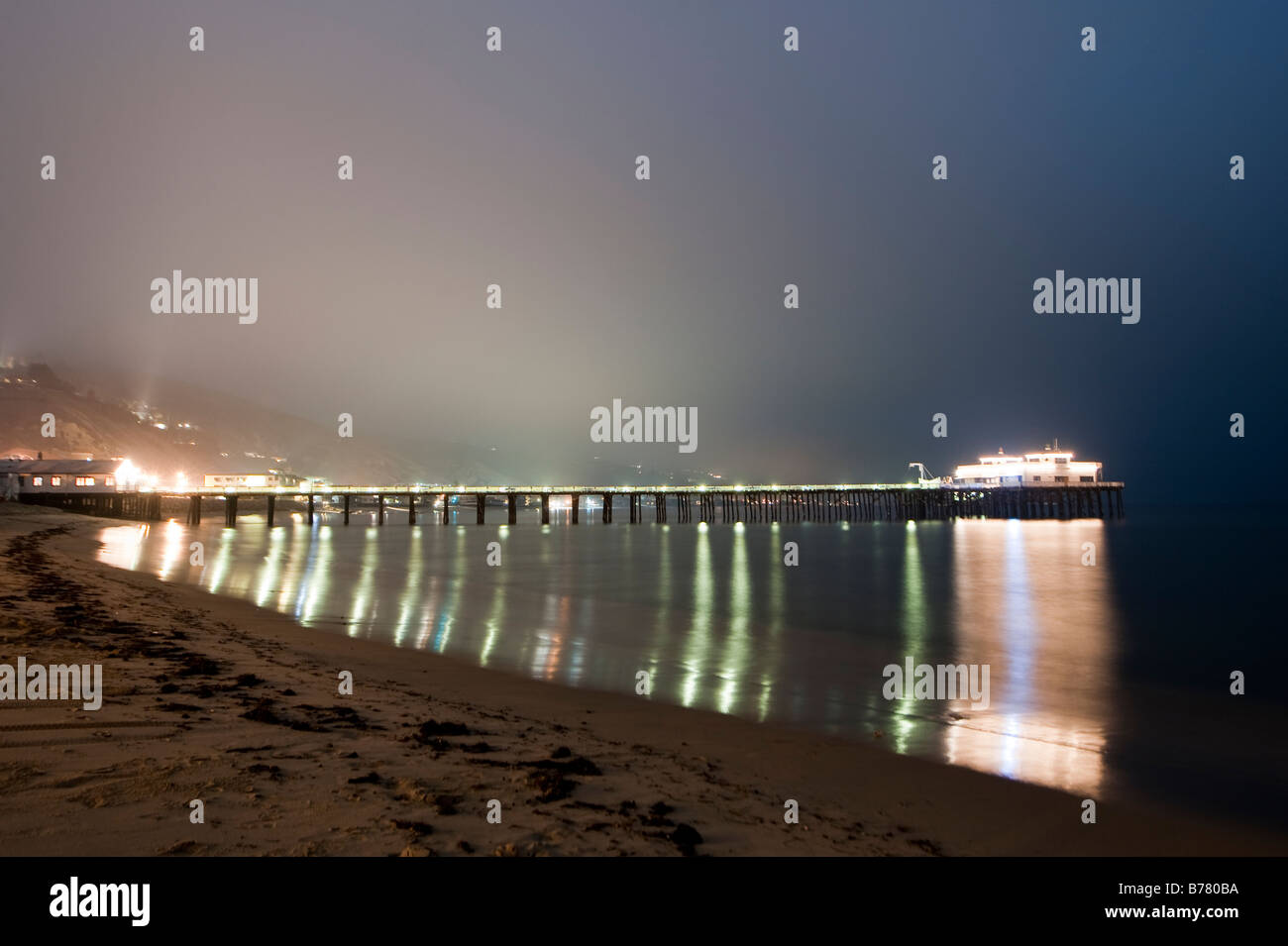 Malibu Pier at night with reflection Stock Photo - Alamy