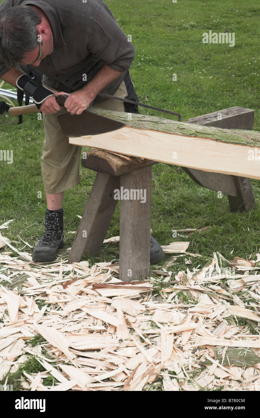 Man demonstrating craft and tools of traditional carpentry Stock Photo ...