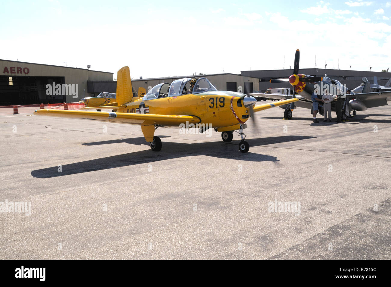 The WWII US Navy Warbird prepares to take off for action in the airshow ...