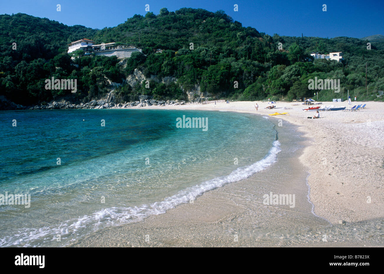 Beach Thesprotia Near Praga Sand Turquoise clear blue sea People in ...