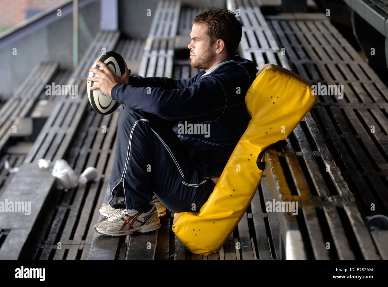 BRISTOL RUGBY UNION PLAYER ROB HIGGITT PICTURED IN THE STANDS WITH A ...