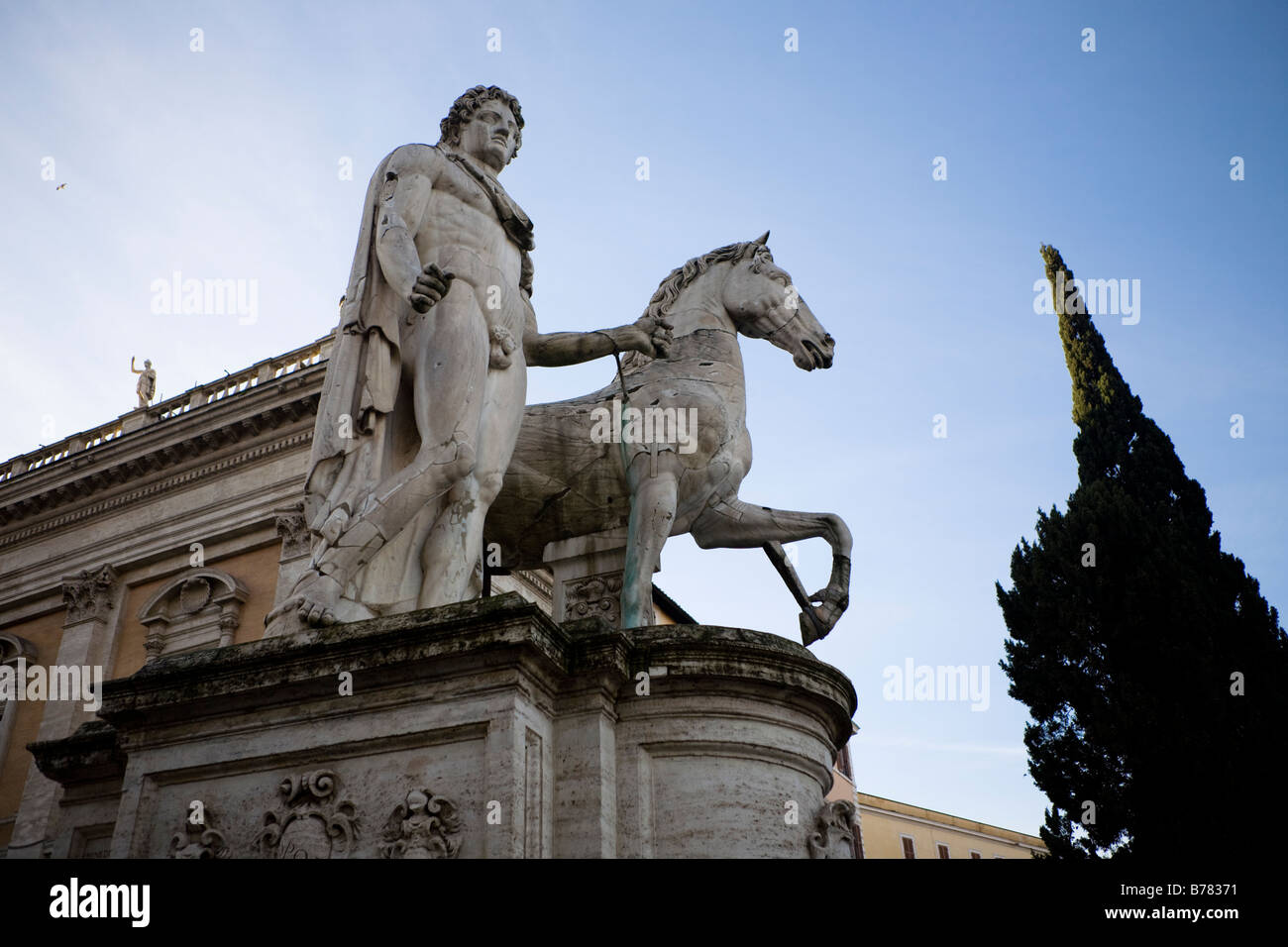 Statue on stairs to Piazza di Campidoglio in Rome Italy Stock Photo - Alamy
