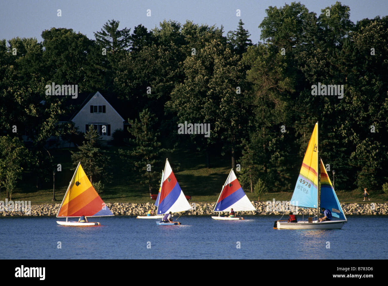 COLORFUL SAILBOATS ON LAKE PHALEN, ST. PAUL, MINNESOTA. SUMMER Stock ...