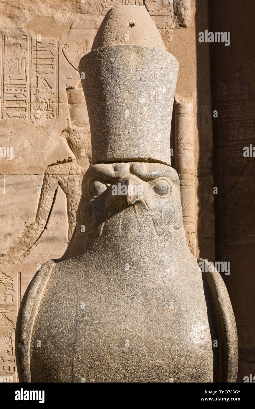 Close up of the statue of Horus of Behdet in the forecourt at the ...