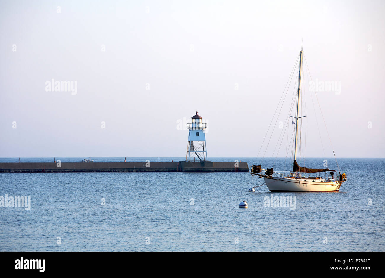 Sailboat moored in Lake Superior s Grand Marais Harbor, Minnesota Stock ...