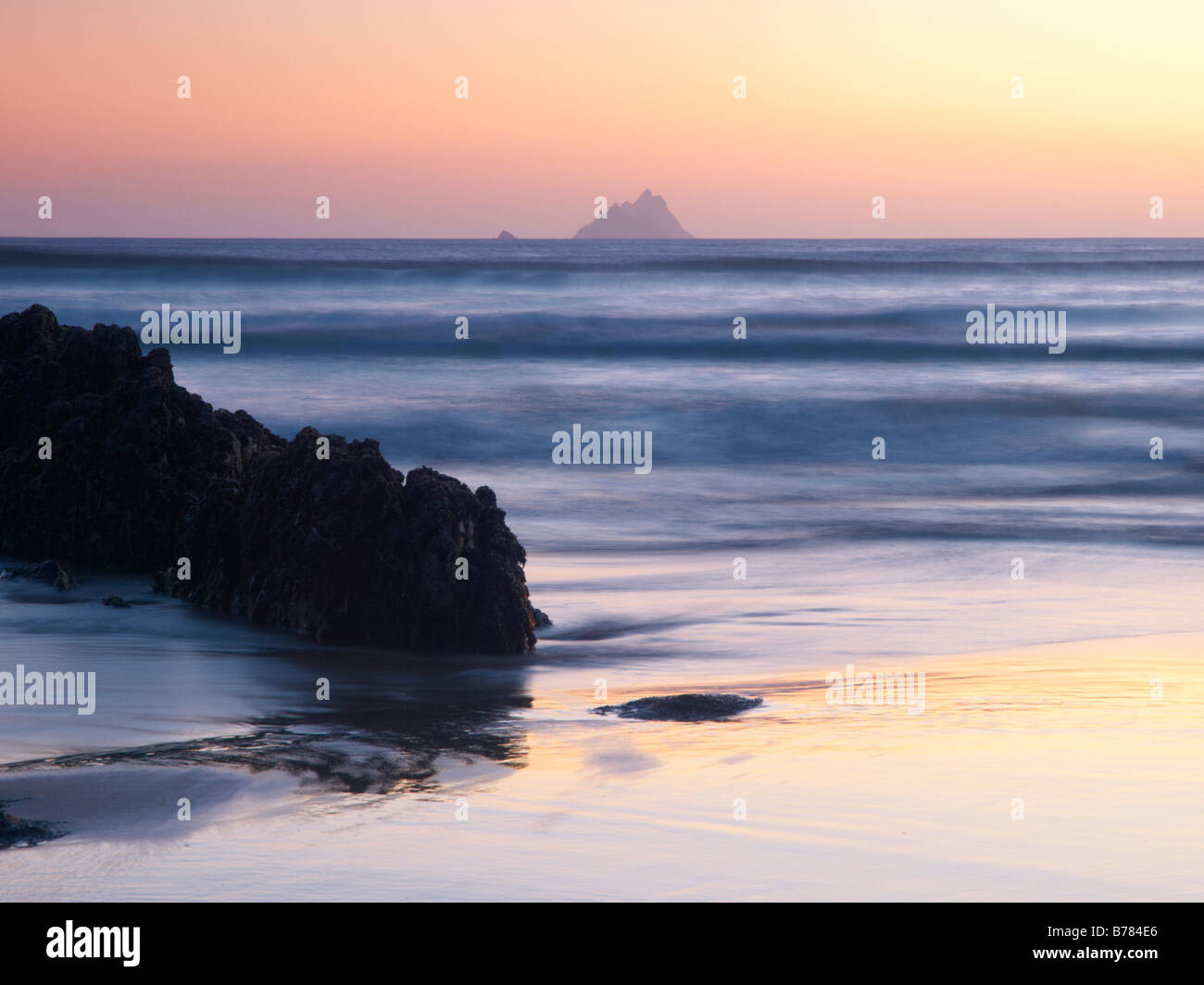 Ballinskelligs Bay, Co.Kerry, Ireland, at twilight, with Skelligs Rock ...