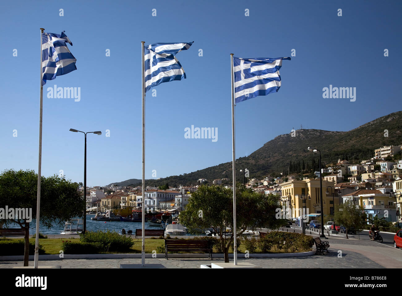 Greek Flags Vathy Samos Greece Stock Photo - Alamy