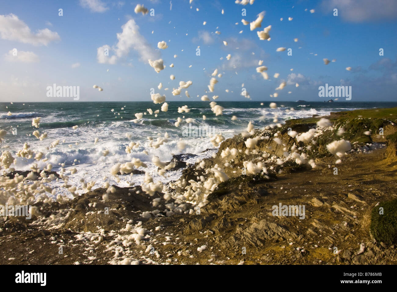 In rough weather foam forms in the sea which is blown by the wind Stock ...