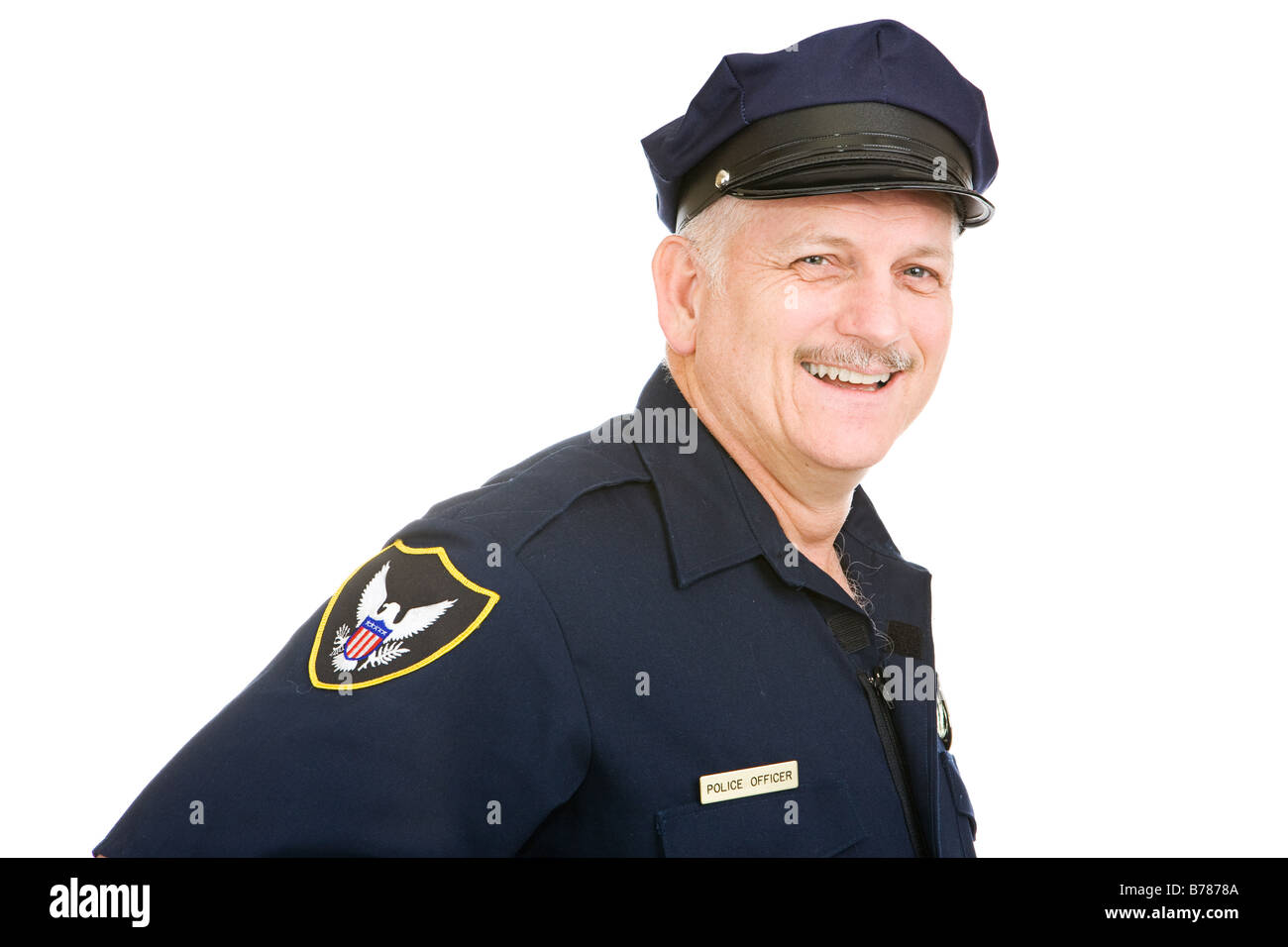 Friendly police officer isolated on a white background Stock Photo - Alamy