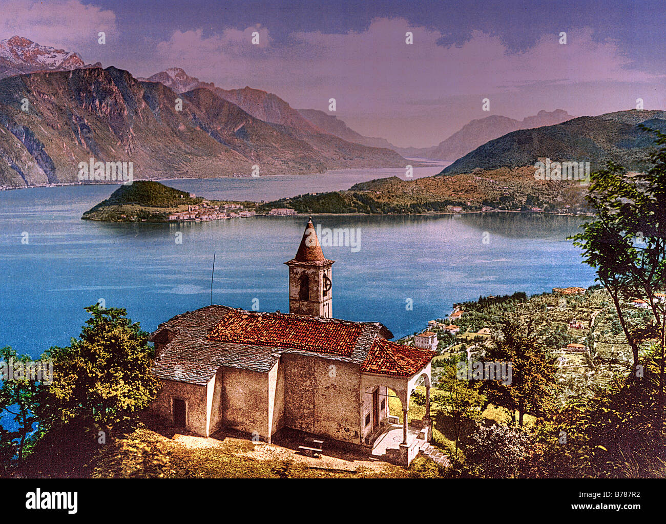 Capello St. Angelo and view of Bellagio, Lake Como, Italy, between ca ...