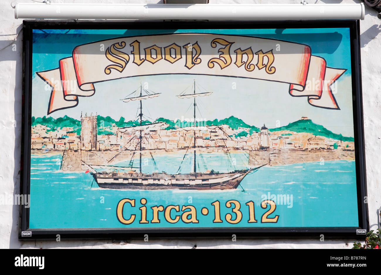 The Sloop Inn pub sign in St Ives, Cornwall Stock Photo - Alamy