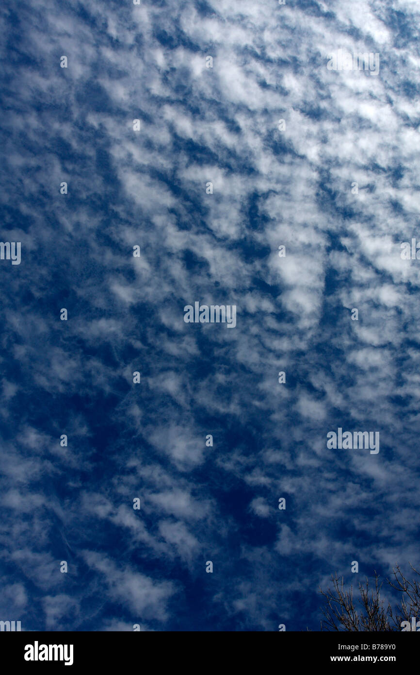 Patchy high clouds in a gradient to blue sky Stock Photo - Alamy