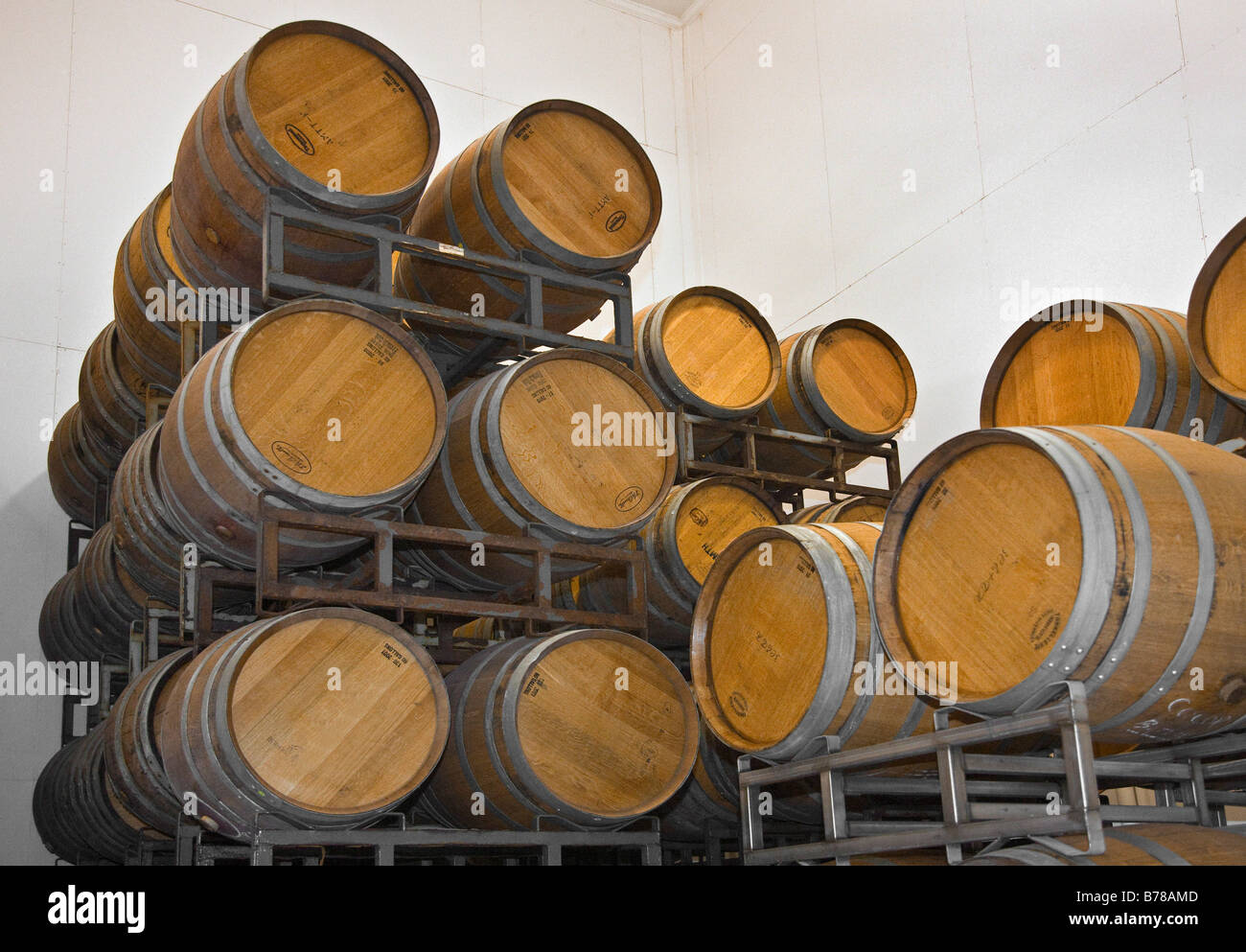 OAK BARRELS are used to age wine at JOULLIAN VINEYARDS CARMEL VALLEY ...