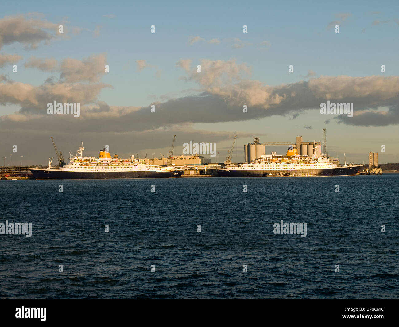 Cruise ships Saga Rose (left) and Saga Ruby berthed in Southampton UK ...