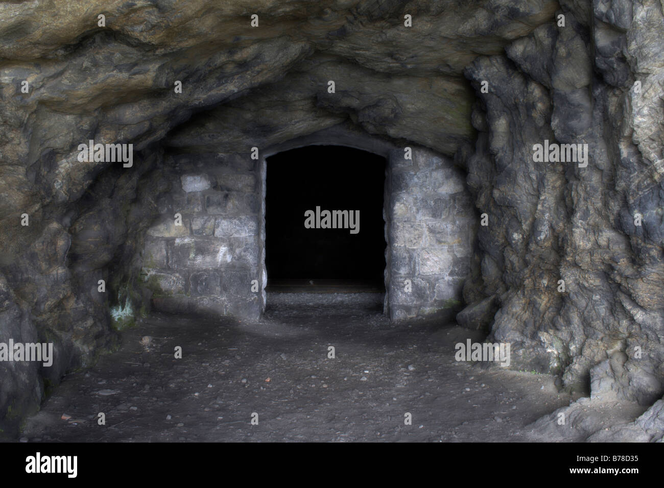 Stone cave Outlet to the lake Baikal from railroad tunnel Stock Photo ...