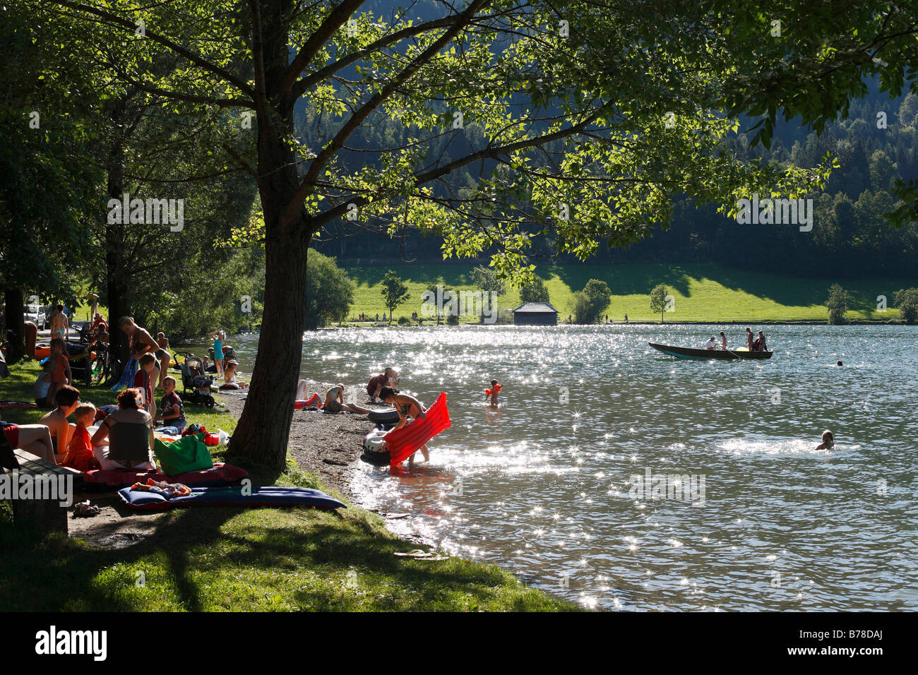 Schliersee lake, swimming beach on the south bank, Upper Bavaria ...