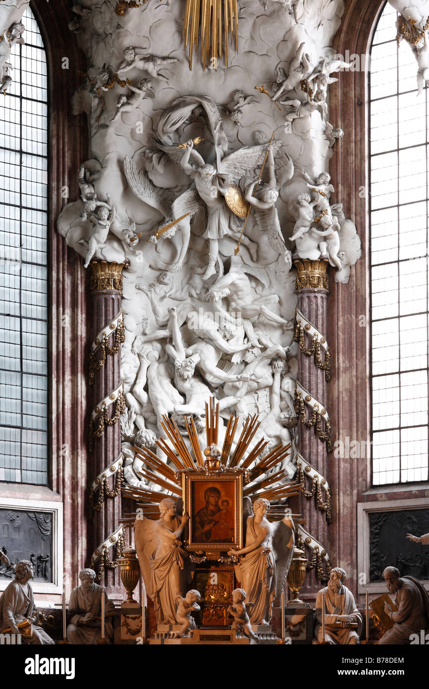 Altar with stucco relief "Englelsturz", "fallen angel", Michaelerkirche ...