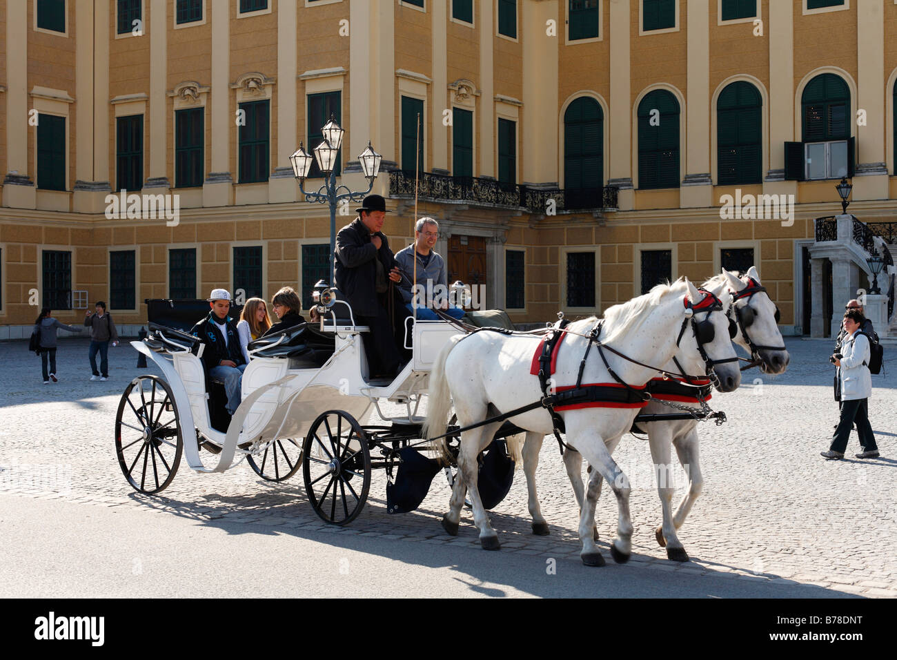 Hackney carriage, fiaker in front of Schloss Schoenbrunn, Schoenbrunn ...