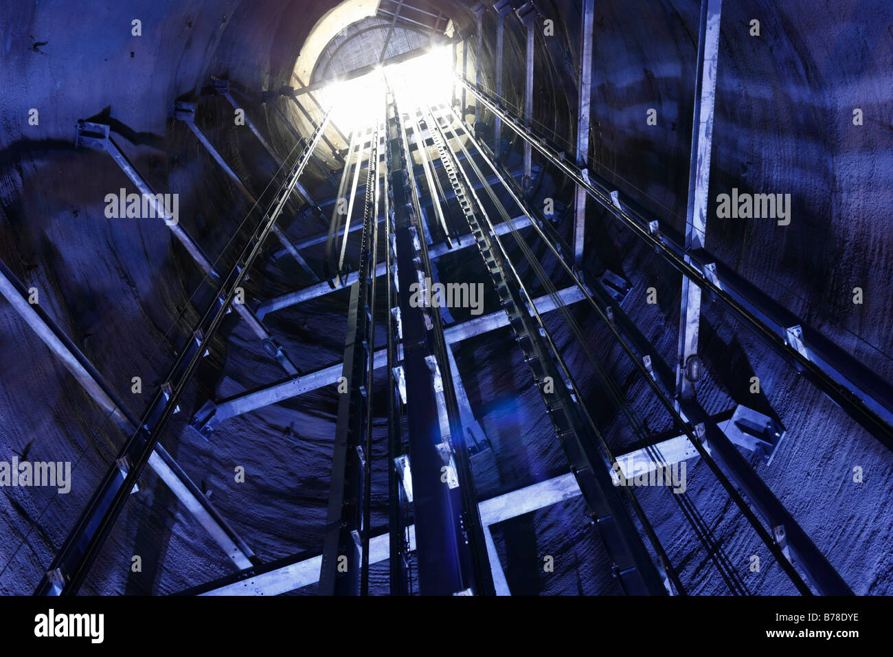 Elevator in Schlossbergstollen, mining tunnel on castle mountain, Graz ...
