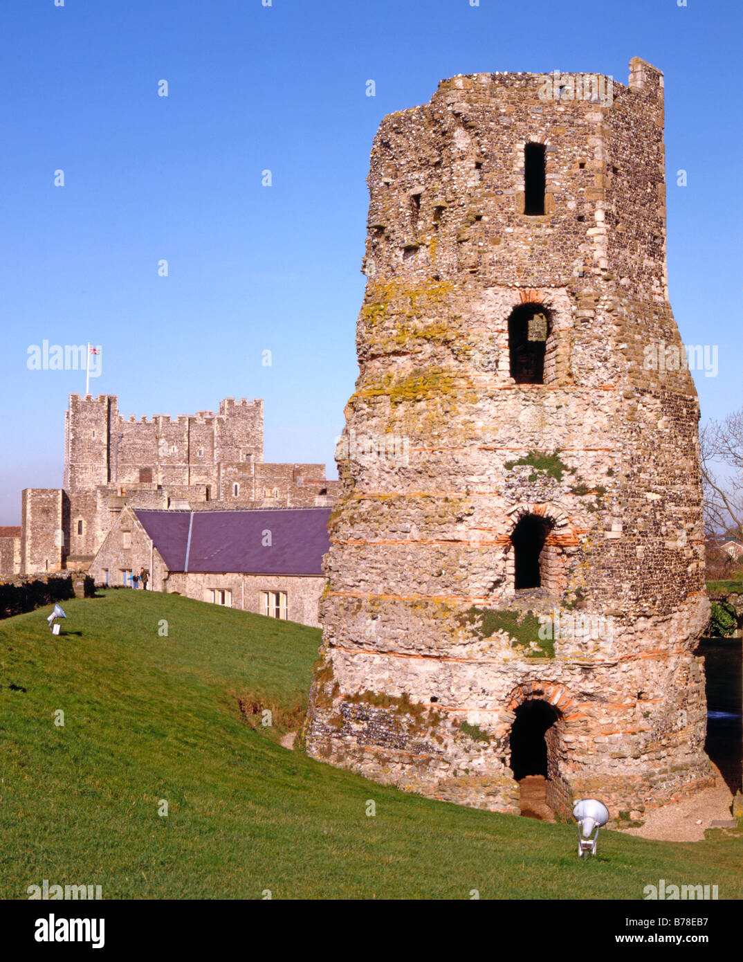 Ruins of the Roman Pharos (lighthouse) at Dover Castle, Kent, UK Stock ...