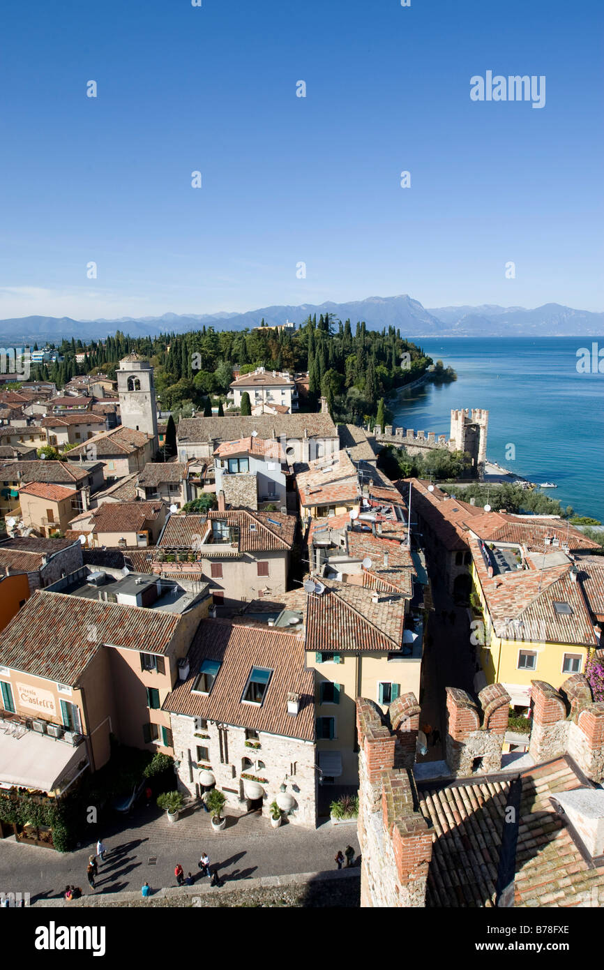 Panoramic view over the historic centre of Sirmione with the Santa ...