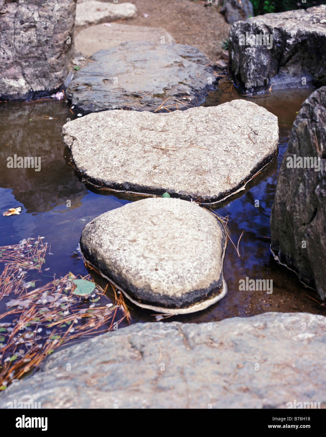 NATURAL STONE USED TO MAKE STEPPING STONES ACROSS STREAM Stock Photo ...