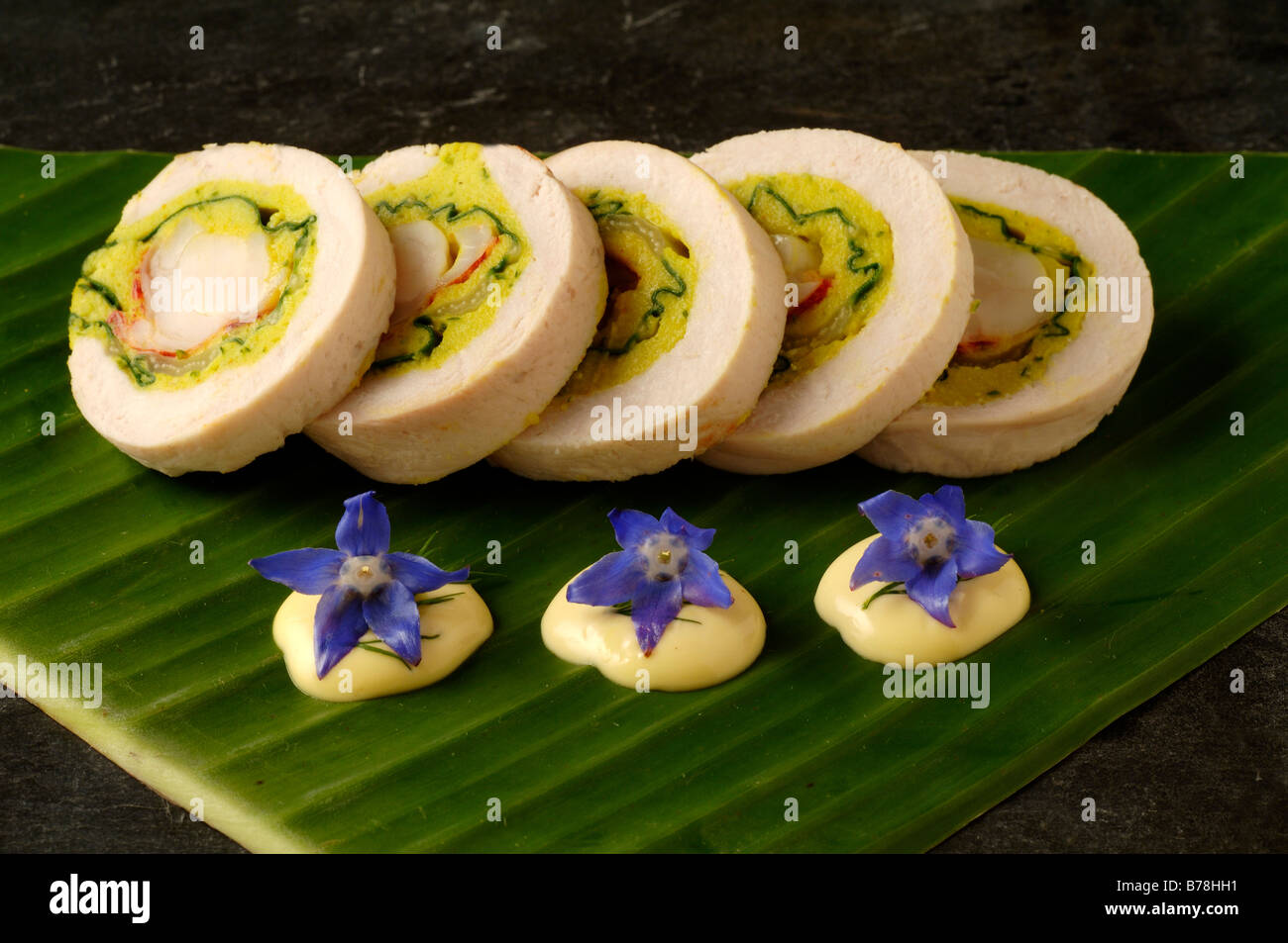 "Apéro", Roulade of rabbit, lobster and curry on a banana leaf, Haute ...