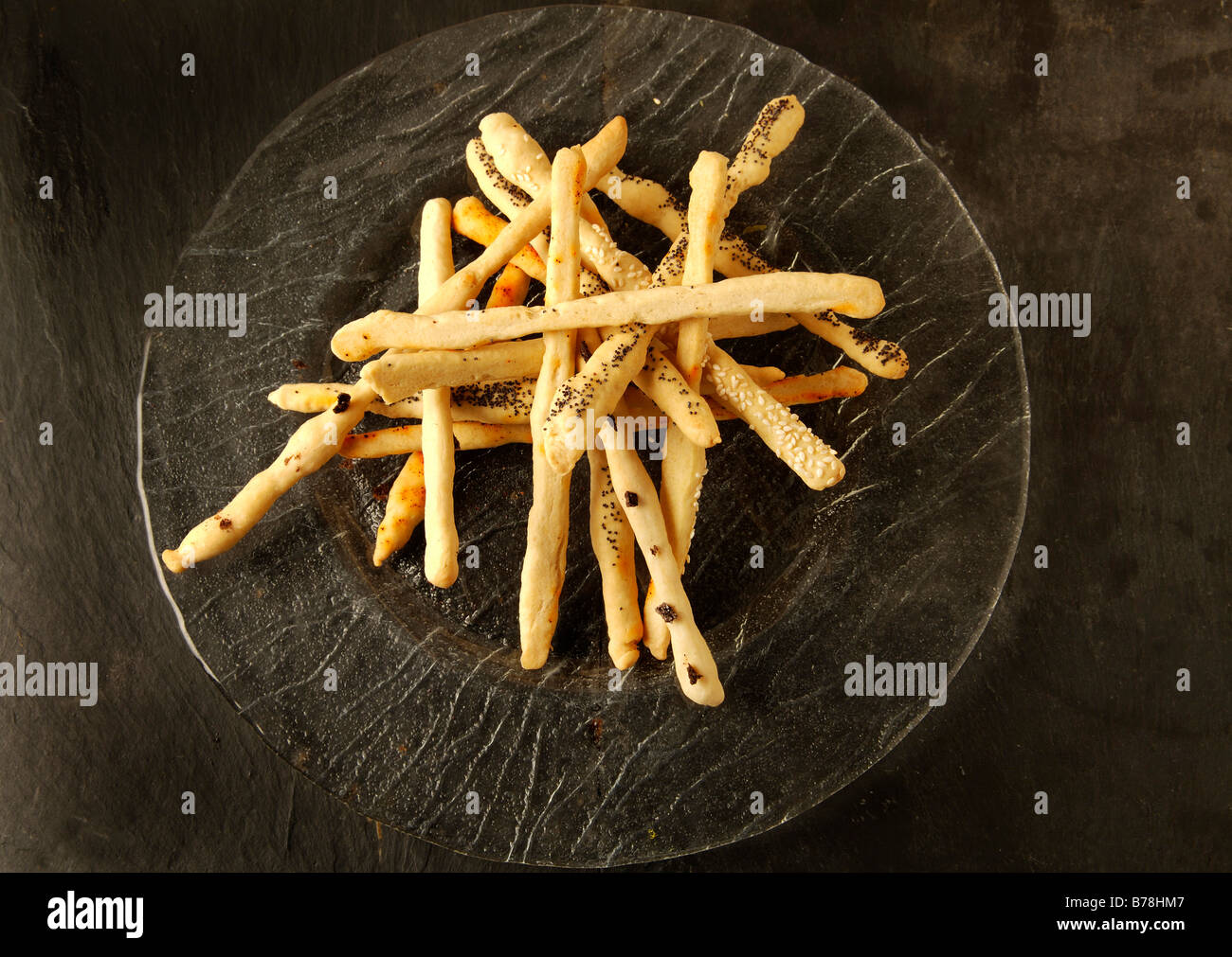 Breadsticks on a glass plate, La Baroche, Alsace, France, Europe Stock ...