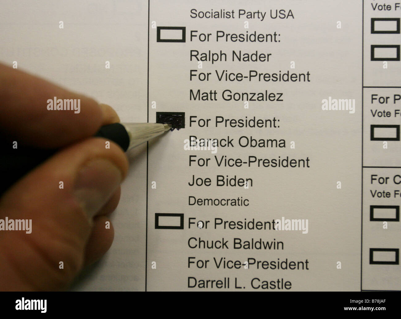 Voting ballot Barack Obama president hand filing in ballot Stock Photo ...