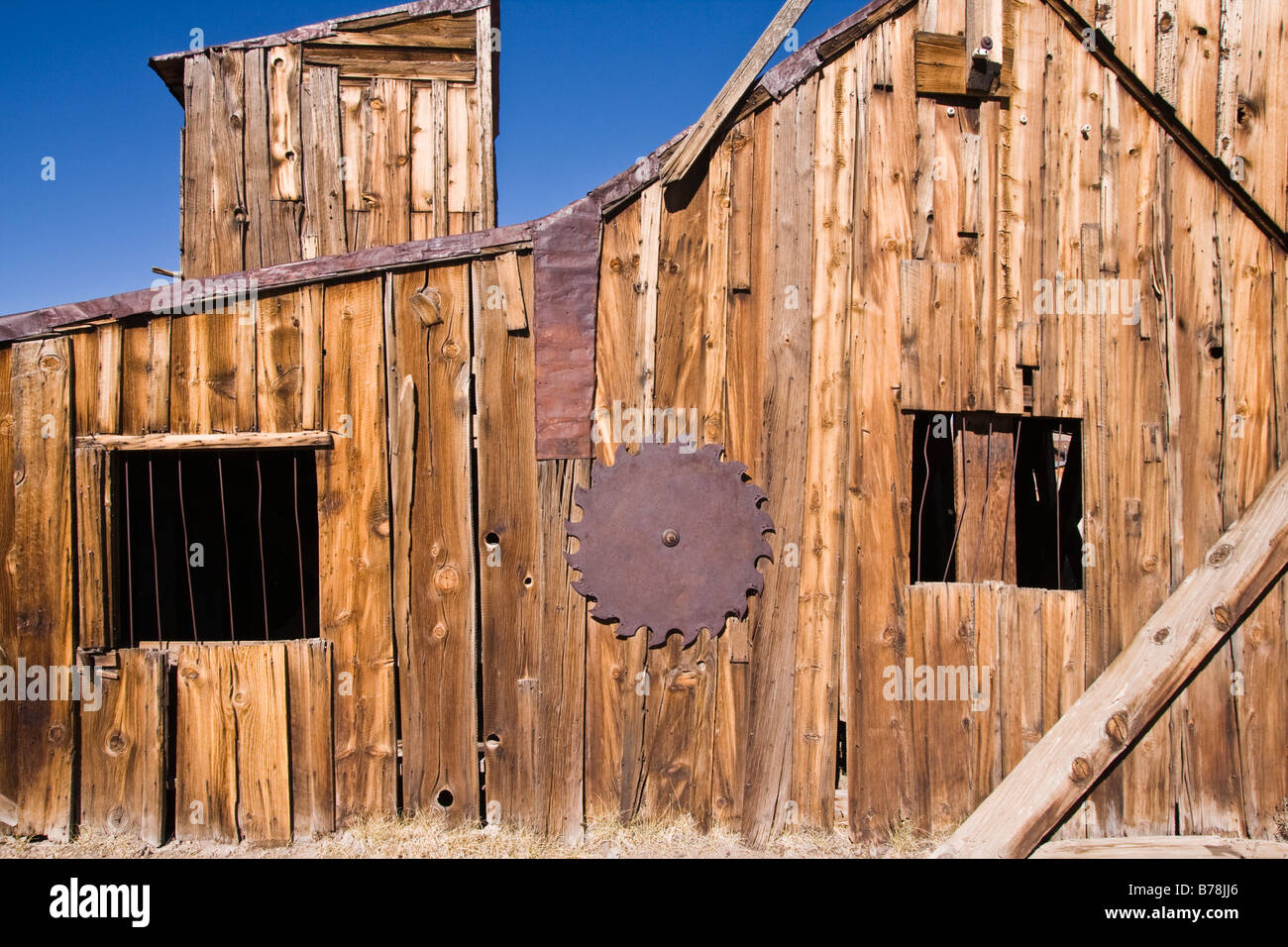 A close up of an old sawmill and window in Bodie State Park in ...
