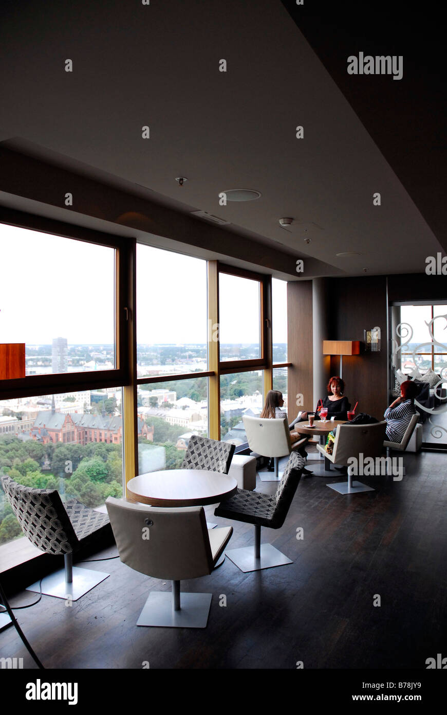 Skyline Bar Cafe, interior view, in Reval Hotel Latvija, modern high ...