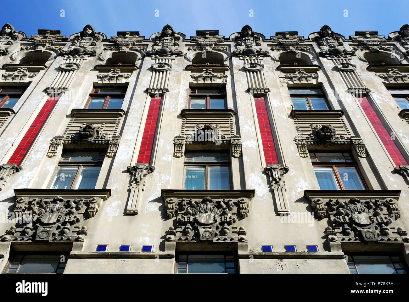 Art Nouveau facade in Alberta iela street, Riga, Latvia, Baltic states ...