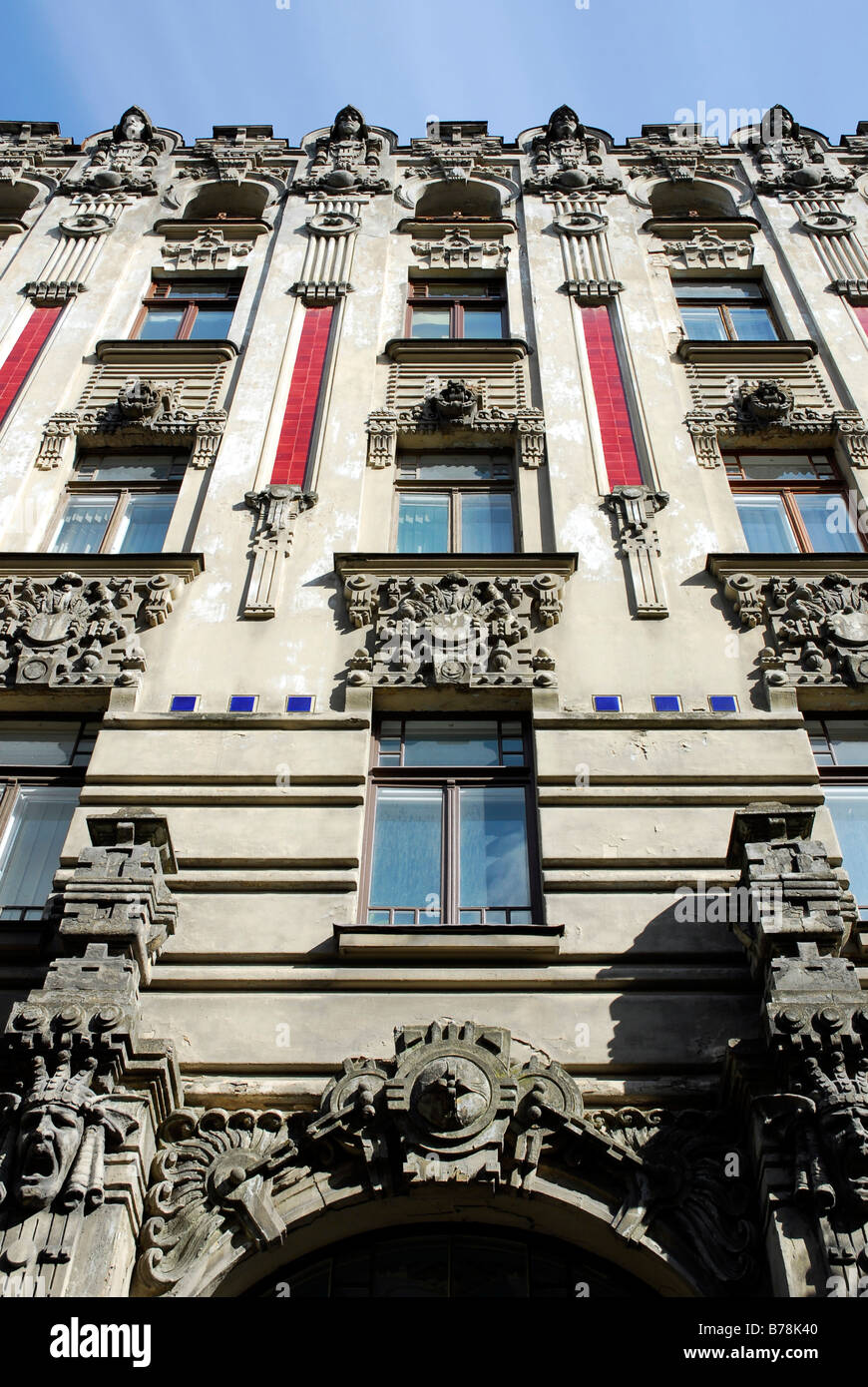 Art Nouveau facade in Alberta iela street, Riga, Latvia, Baltic states ...