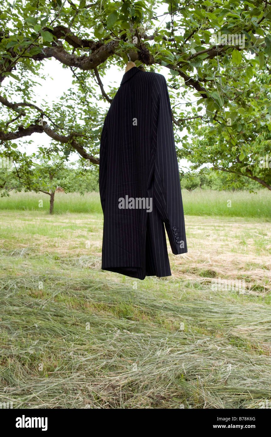 Jacket hanging on tree, close-up Stock Photo - Alamy