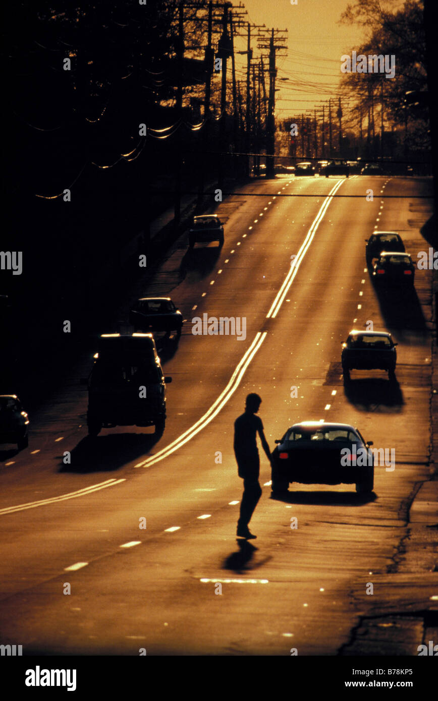 Pedestrian crossing busy street Stock Photo - Alamy