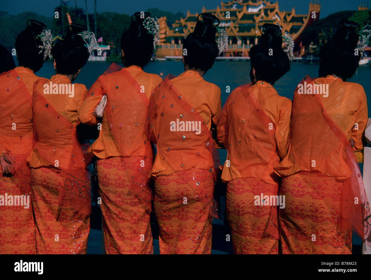 Ladies in traditional dress for the boat festival in Yangon,Myanmar ...