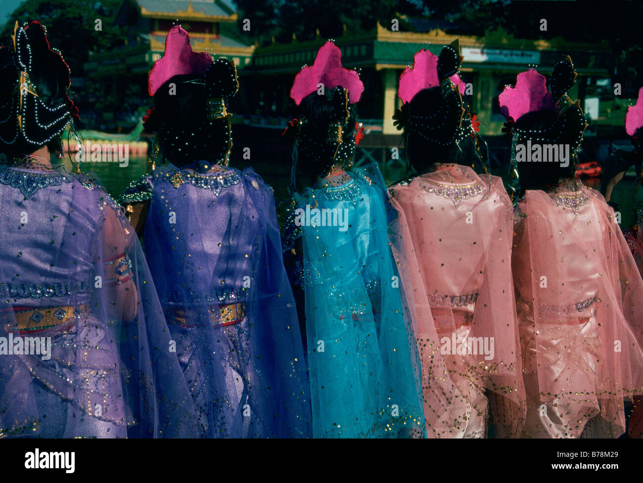 Ladies in traditional dress for the boat festival in Yangon,Myanmar ...