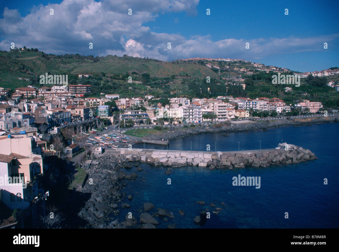 Aerial view of the Riviera of the Cyclops,Aci Castello,Sicily,Italy ...