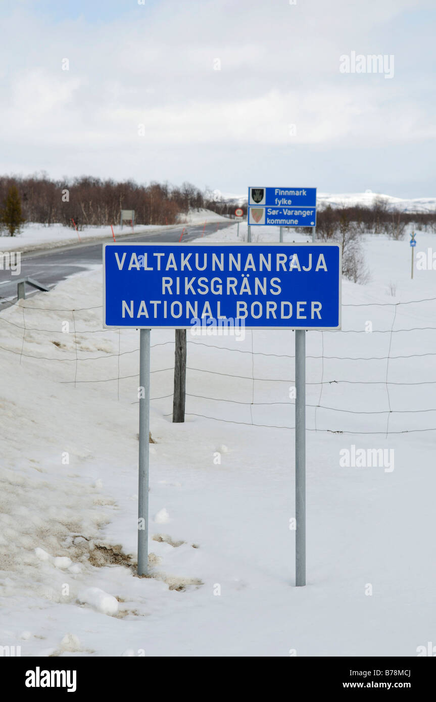 Signs, Finnish-Norwegian border in the Finnmark, Lapland, Norway ...