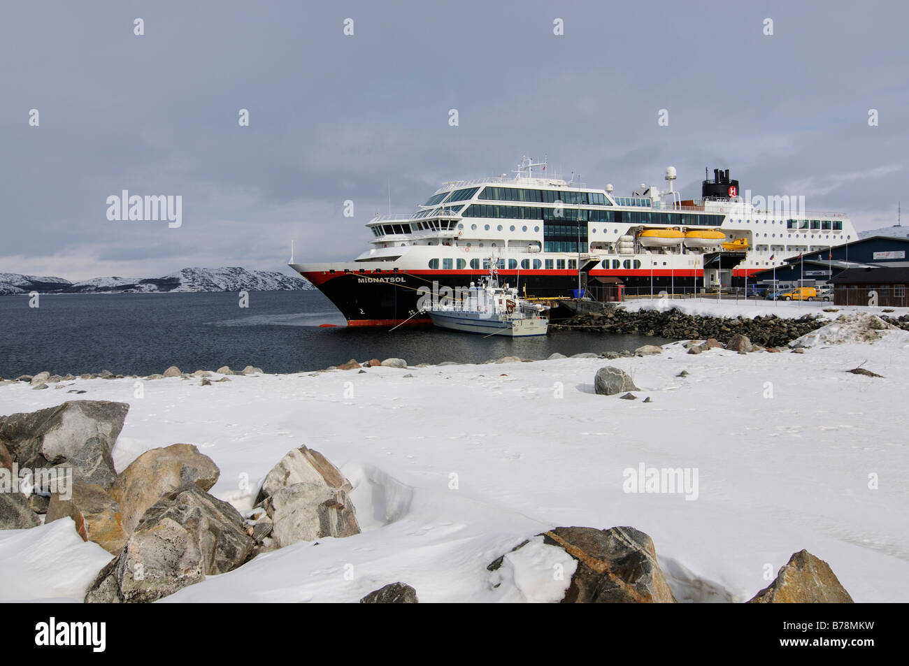 Hurtigruten mailboat, cruise ship, Kirkenes, Finnmark, Lapland, Norway ...